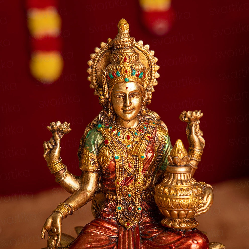 Svastika Goddess Lakshmi Idol - Rustic/Antique Finish | 7 Inch