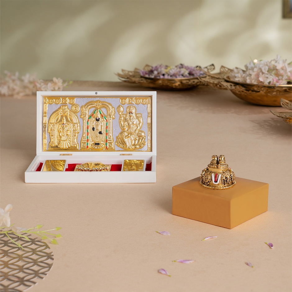 Balaji Charan with Shanku Chakra Namam – Gold Plated Tirupati Paduka (2 ...