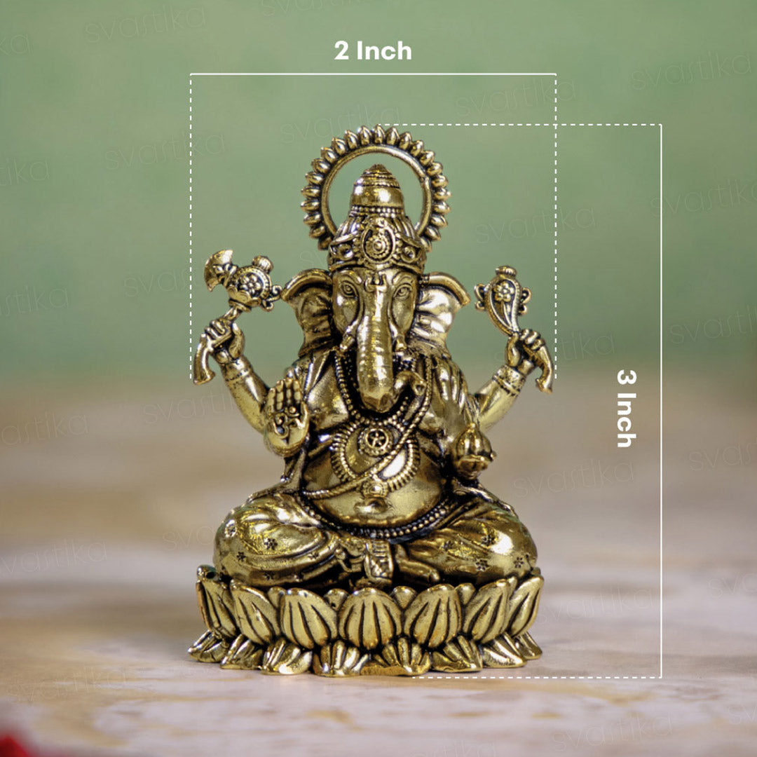 Brass Left-Trunk Ganesha Murti | 3" Ekadanta Idol Sitting on Lotus for