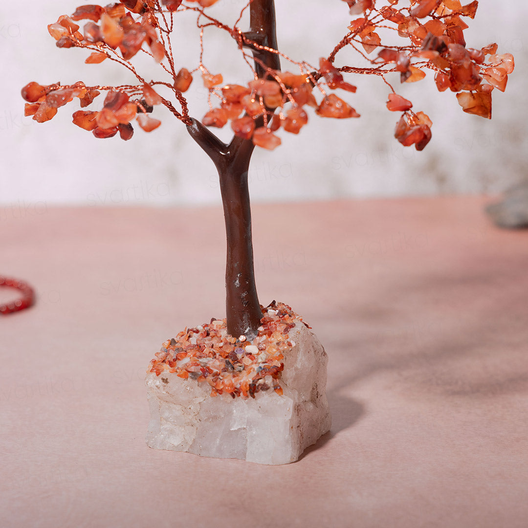 12" Carnelian Crystal Tree with Carnelian Stone Base | 300 Beads