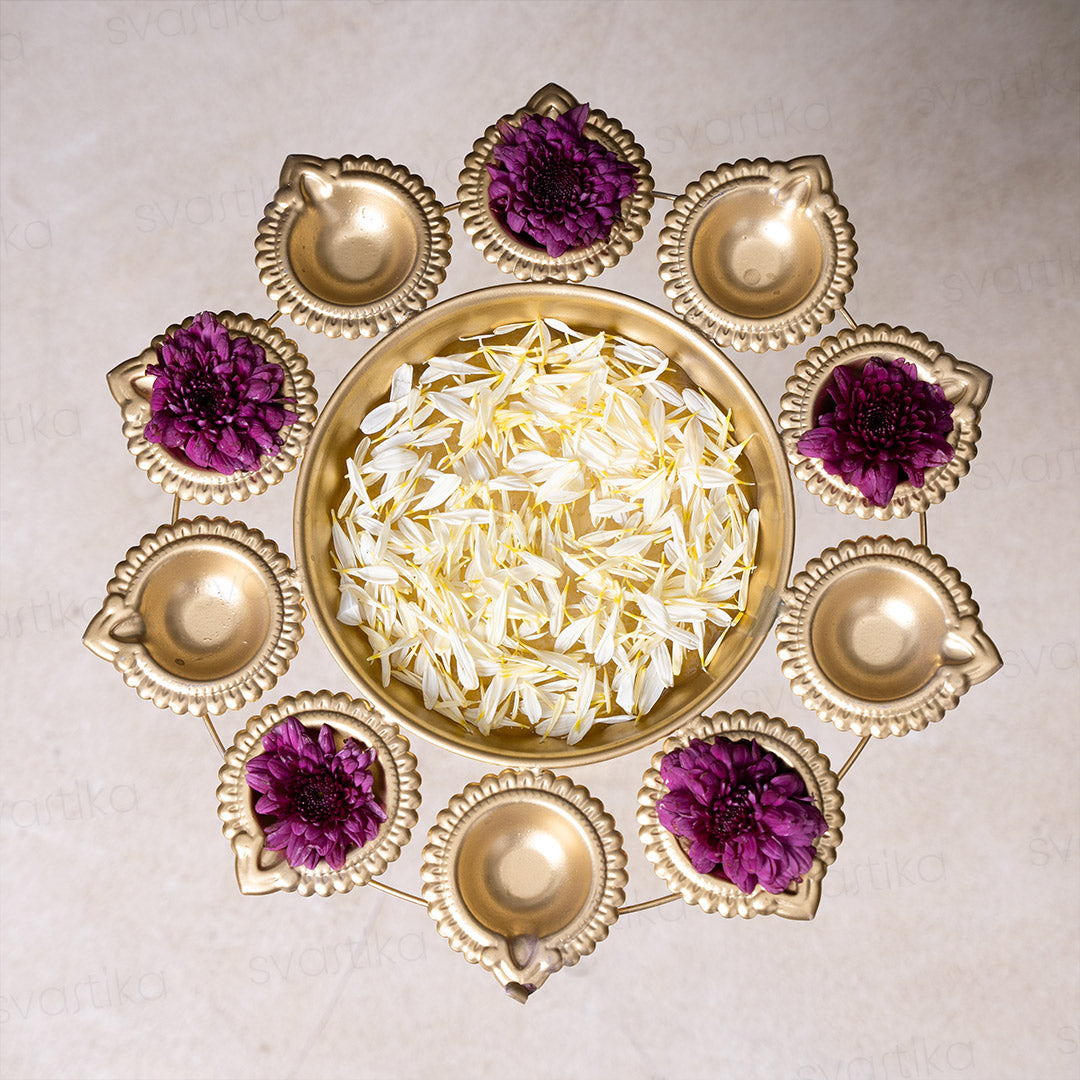 Diya Holder Flower Urli with Stand (Set of 3)