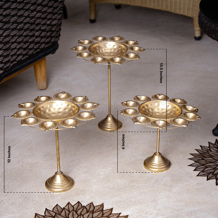 Diya Holder Flower Urli with Stand (Set of 3)