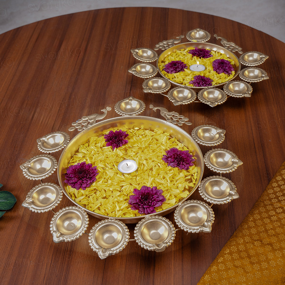 Diya Holder Peacock Urli Bowl (Set of 3)