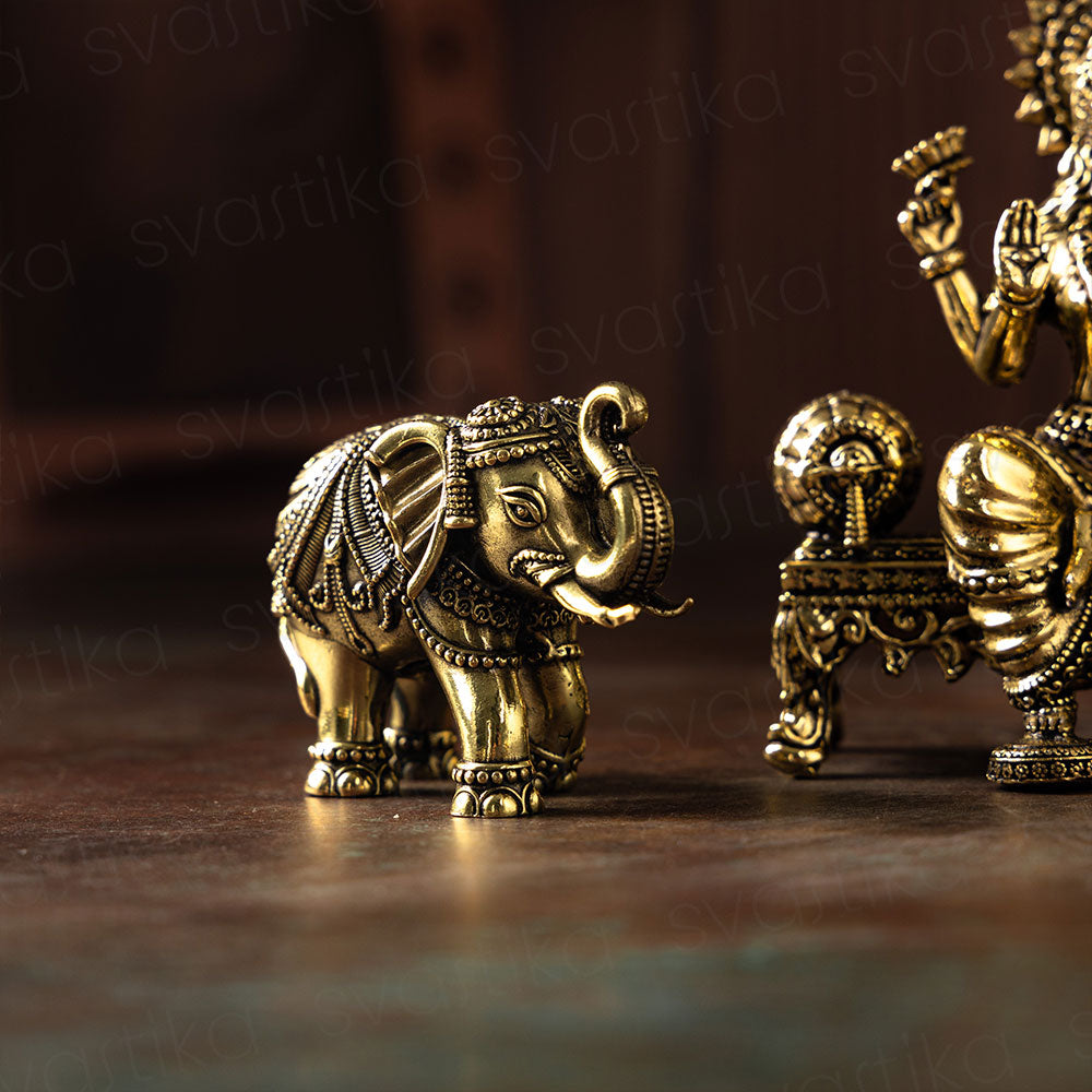 Brass Ganesh Lakshmi Elephant Pair Statue Set | Beautiful Murti Pair G