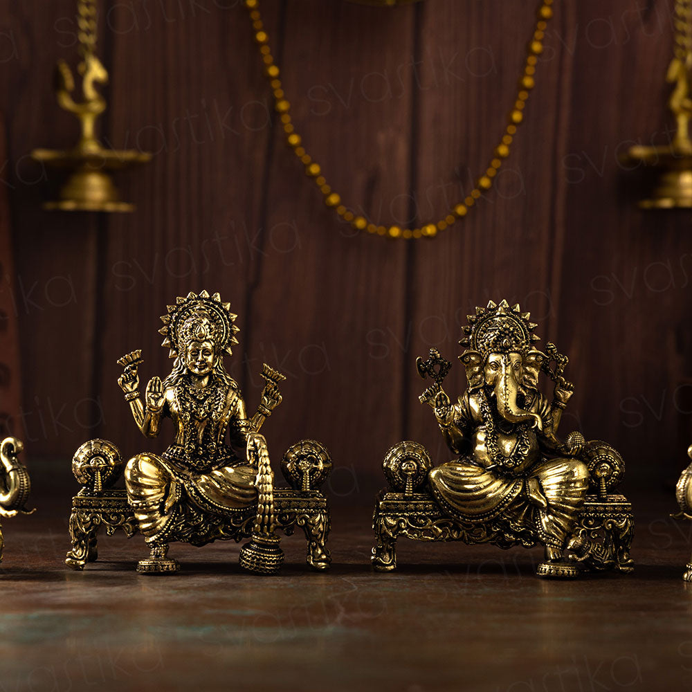 Brass Ganesh Lakshmi Elephant Pair Statue Set | Beautiful Murti Pair G