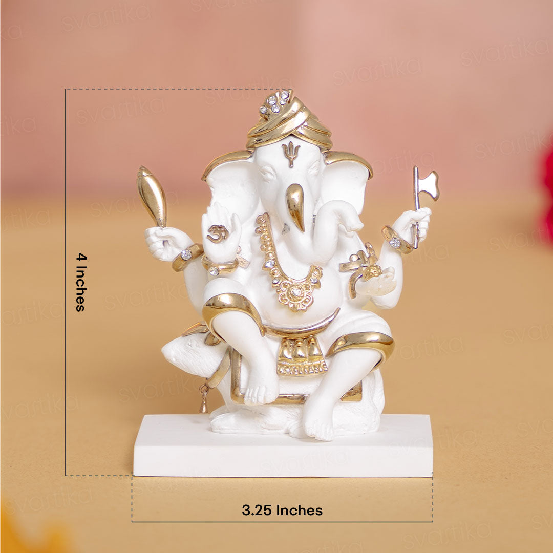 Premium White & Gold Lord Ganesh With Mushak
