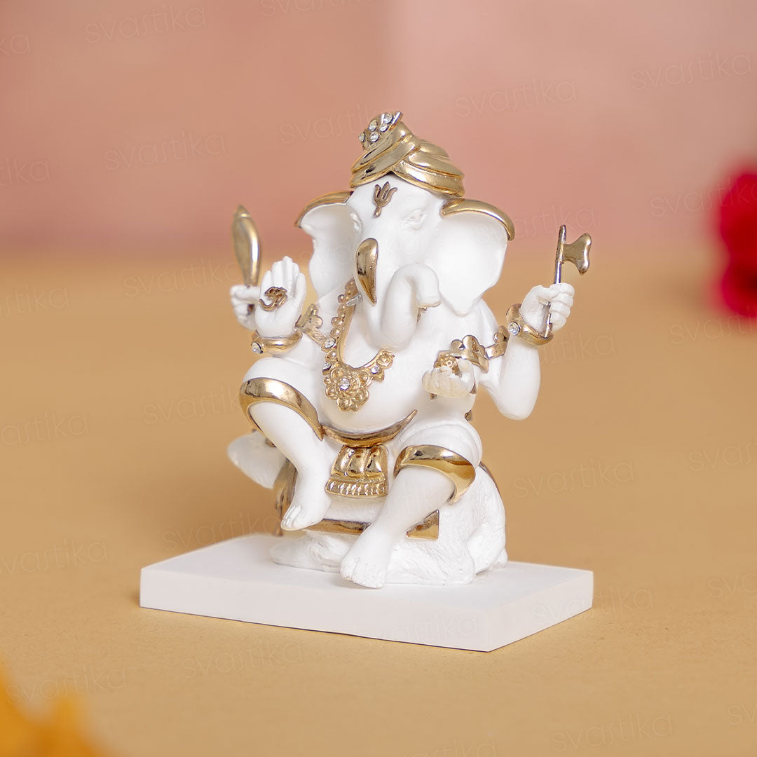 Premium White & Gold Lord Ganesh With Mushak