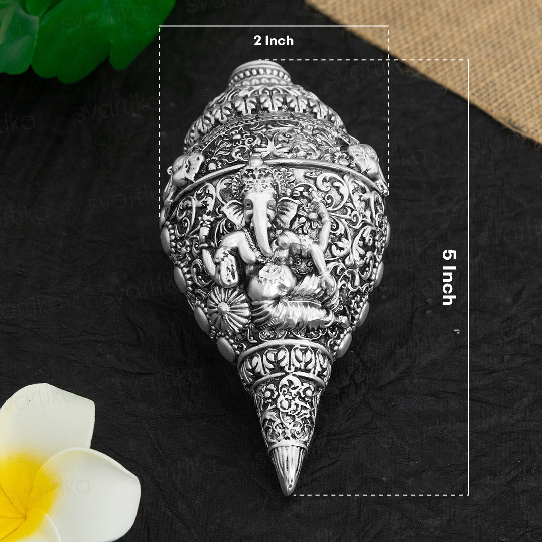 Ganesh Shankh (Conch) - Silver Plated (5 Inch)
