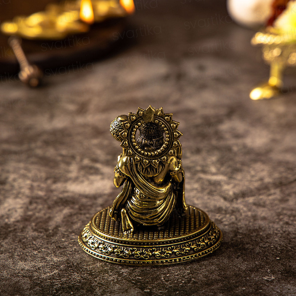 Brass Hanuman Ji Murti | 3.5" Idol Seated in Blessing Abhaya Mudra