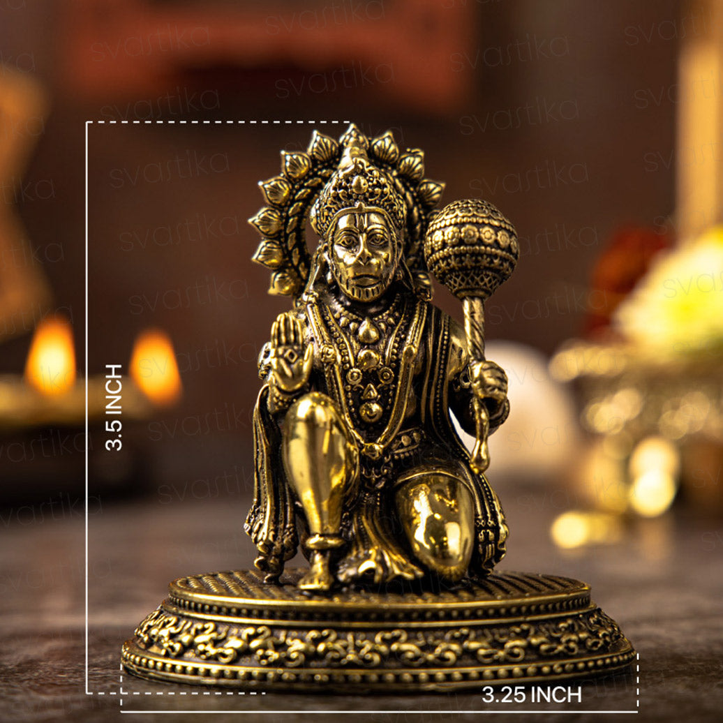Brass Hanuman Ji Murti | 3.5" Idol Seated in Blessing Abhaya Mudra