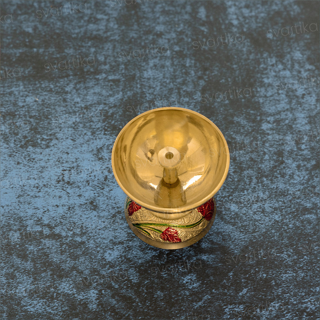 Floral Intricate Meenakari Work Brass Pooja Thali | 10" Brass Thali Se