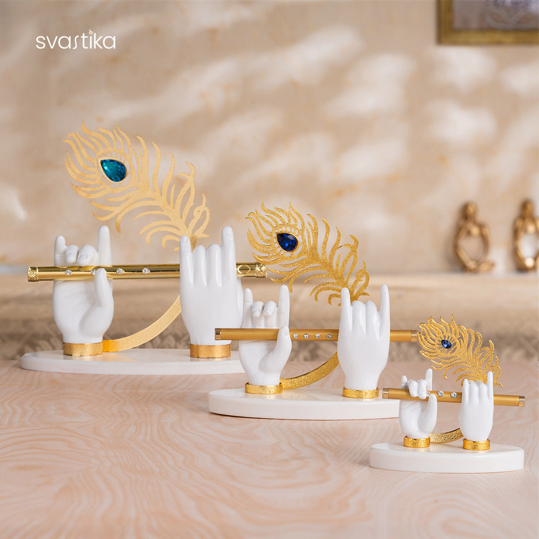 Lord Krishna's Divine Hands Idol For Car Dashboard - Gold Plated (3.5