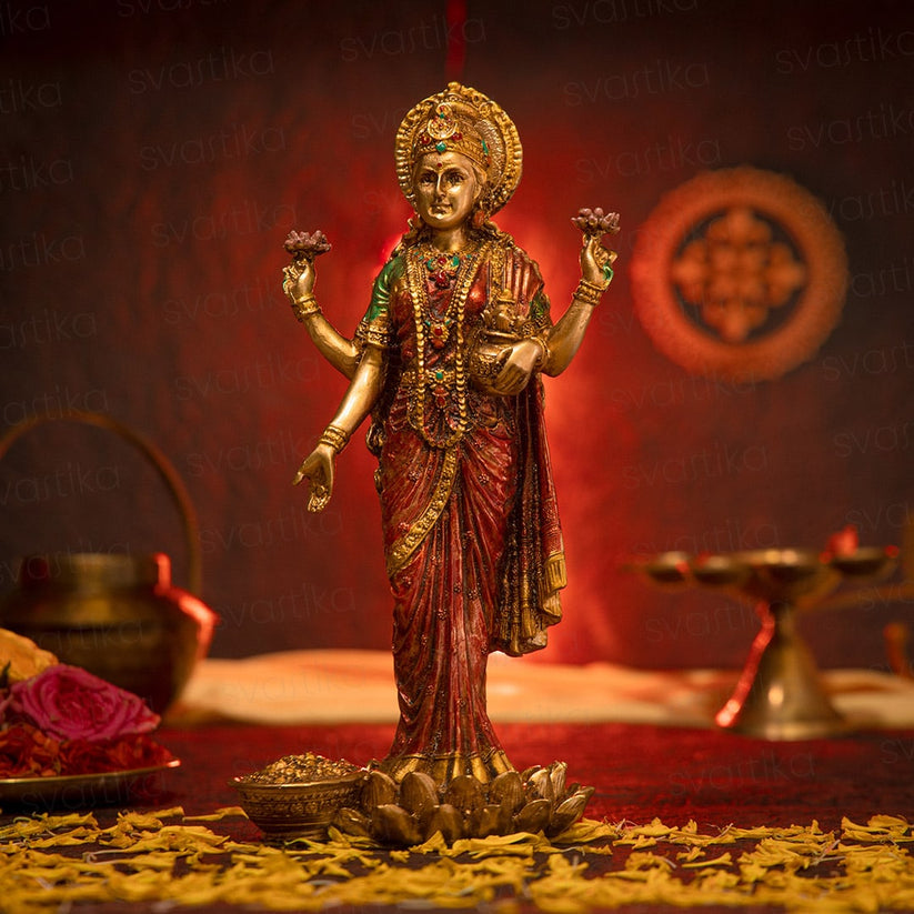 Maa Lakshmi Idol | 10" Standing Murti with Antique/Copper Finish
