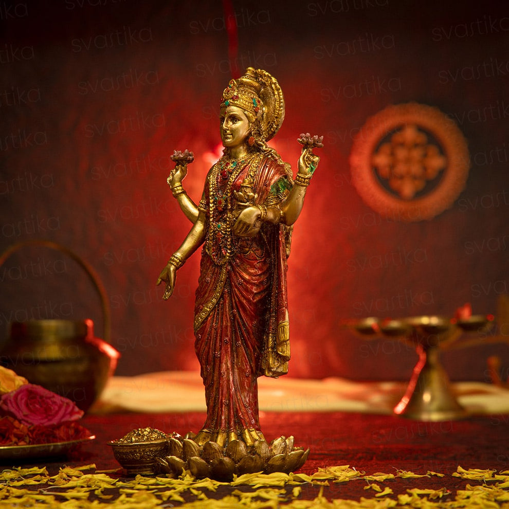 Maa Lakshmi Idol | 10" Standing Murti with Antique/Copper Finish