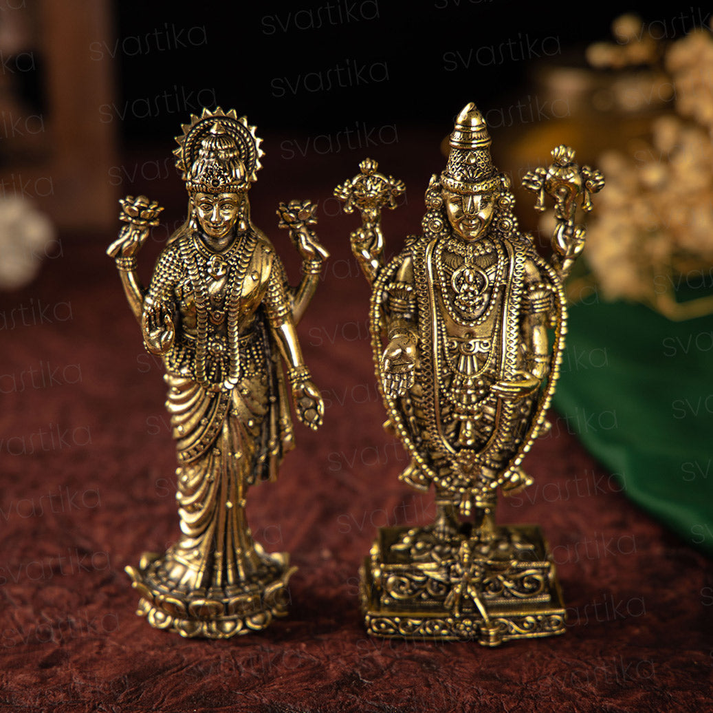 Lord Balaji with Mata Lakshmi | Brass Idol For Pooja Room | 6 Inch