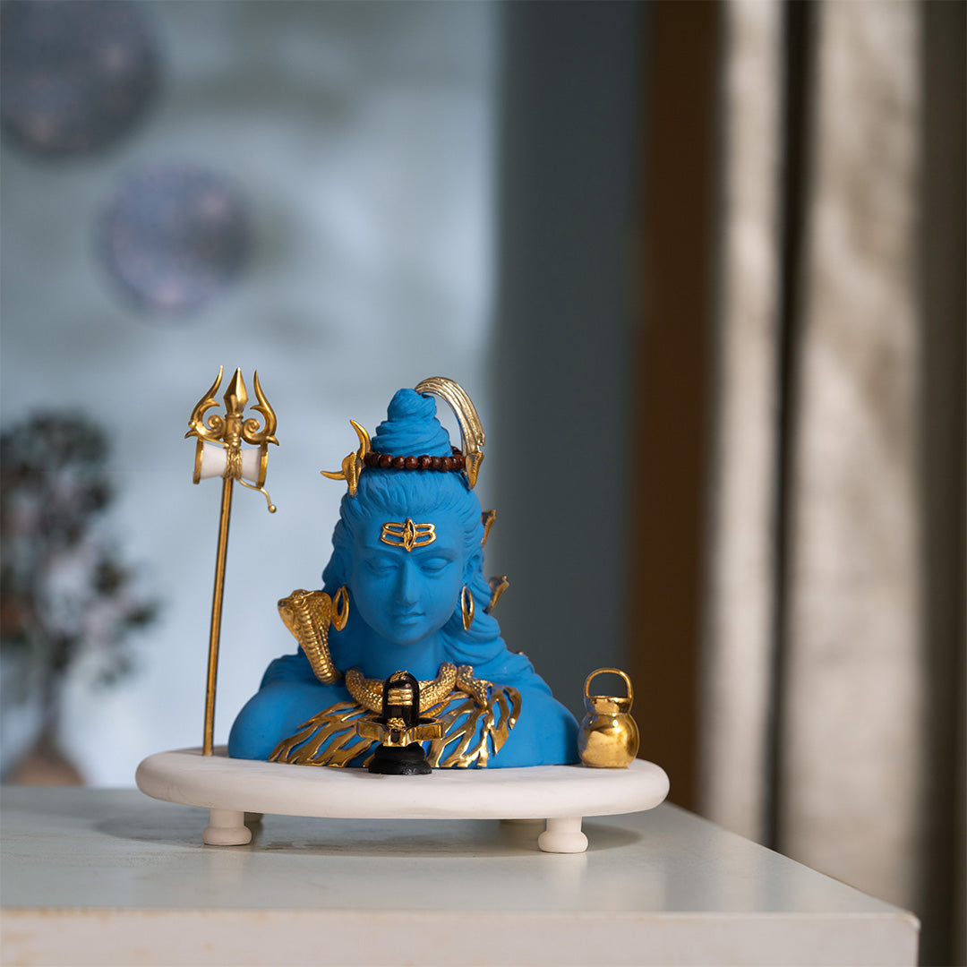 Luxurious Blue Neelkanth Shiva Idol - Gold Plated (6.25 Inch)