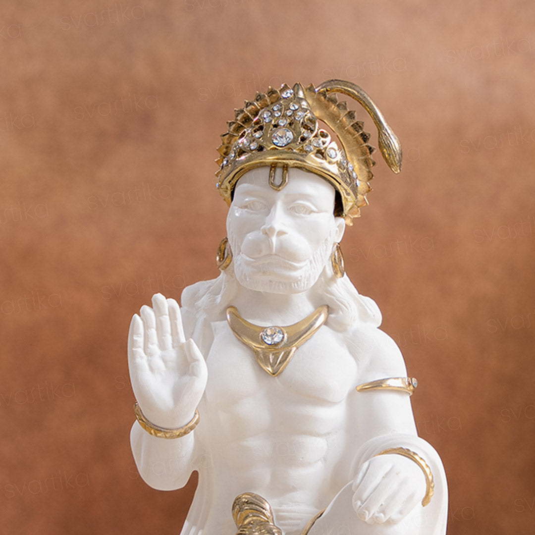 Premium White & Gold Hanuman Ji Kneeling Statue (6.5 Inch)