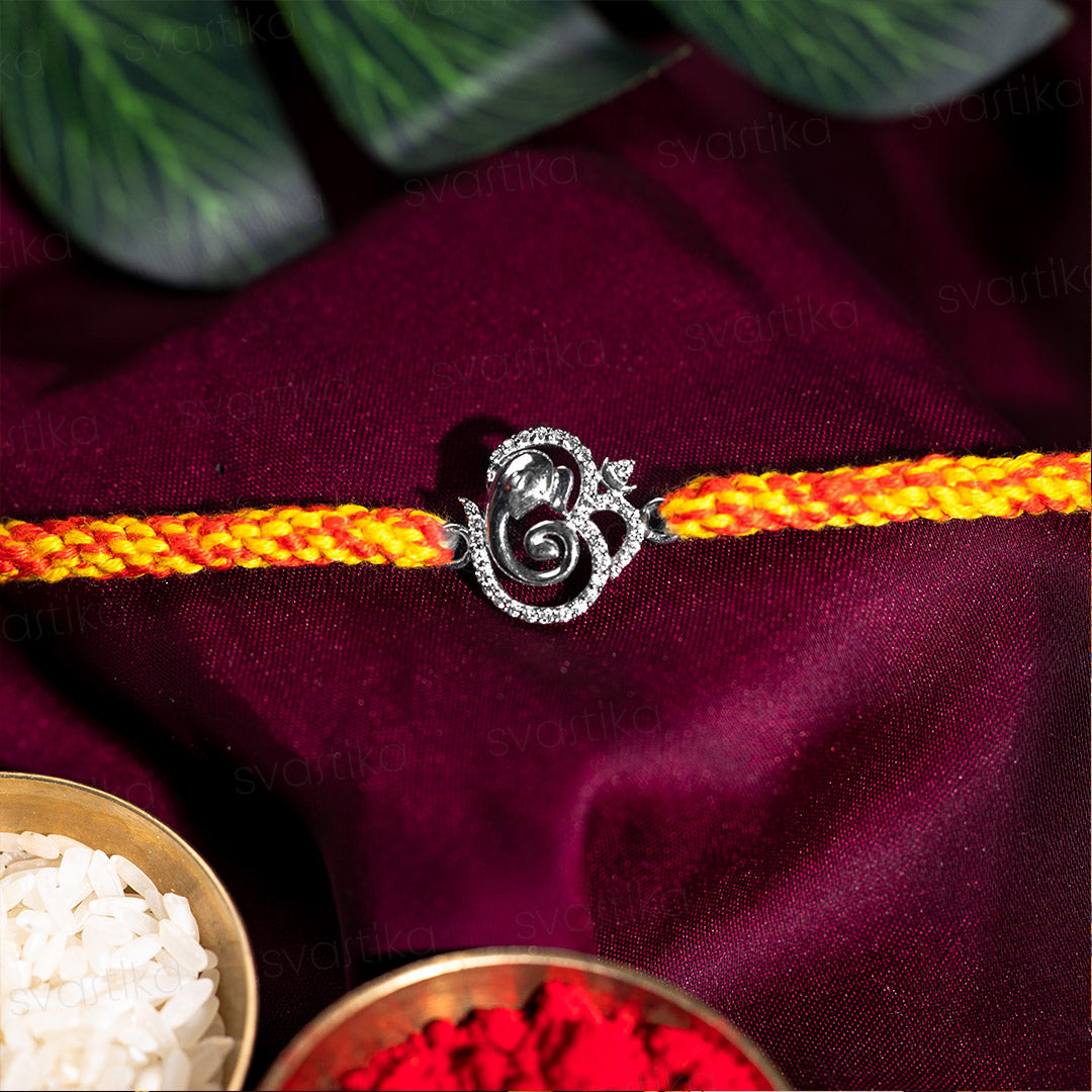 925 Pure Silver Om Ganesha Raksha bandhan Hamper | Rakhi & Chocolates