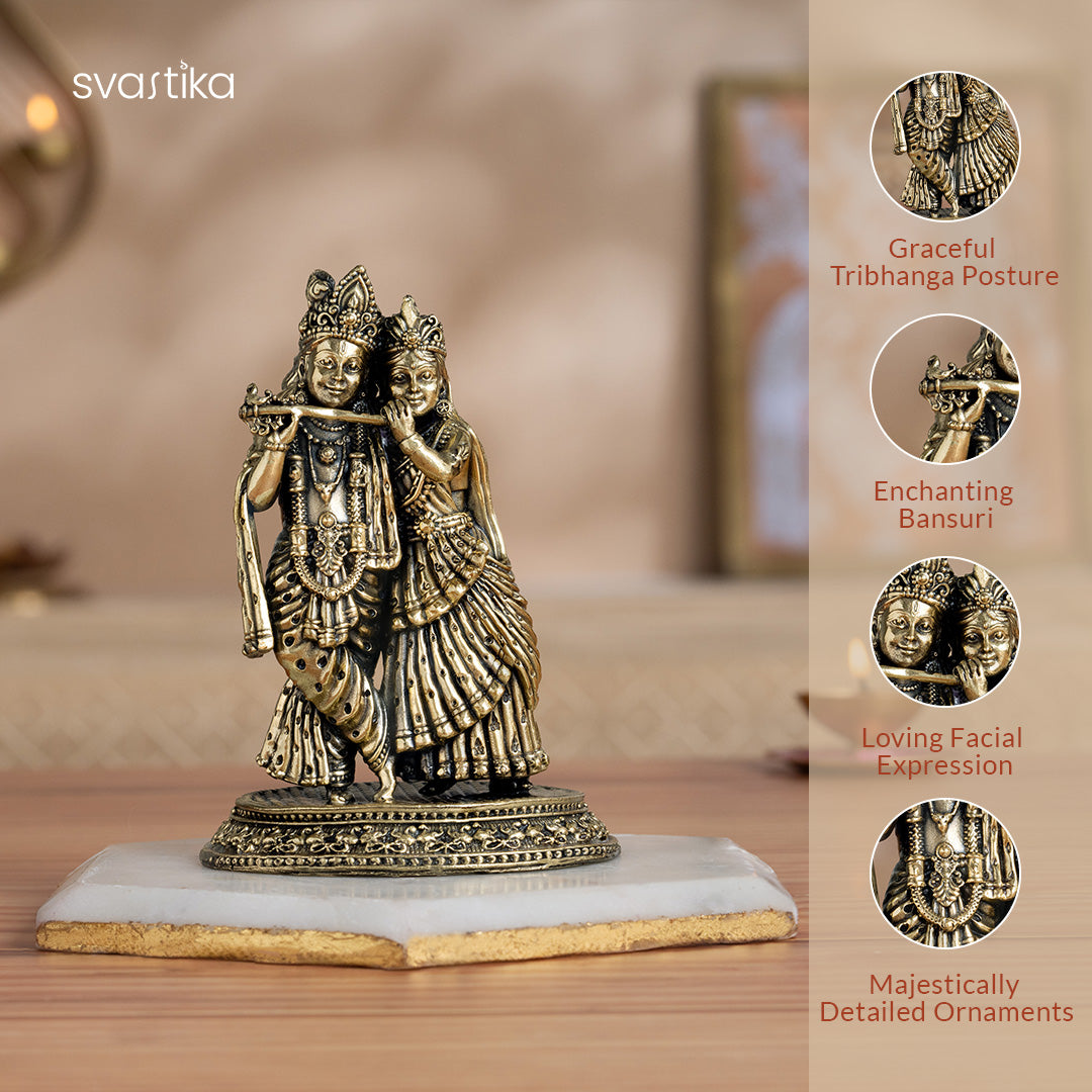 Brass Radha Krishna Murti With Tribhanga Posture (5 Inch)