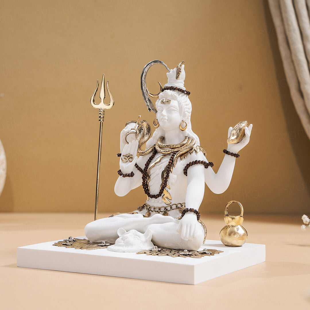 Premium White & Gold Plated Shiva Statue With Trishul (7 Inch)