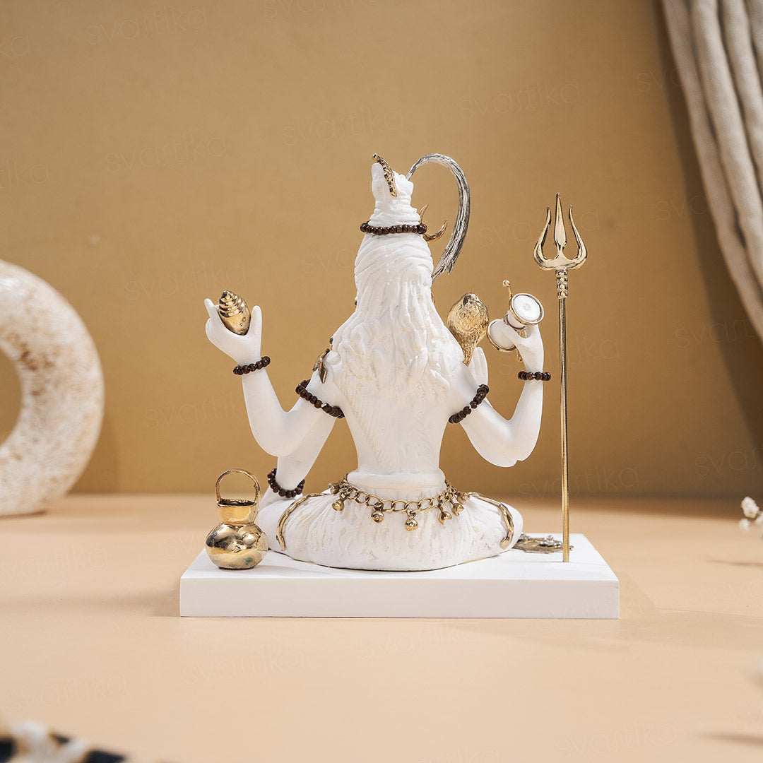 Premium White & Gold Plated Shiva Statue With Trishul (7 Inch)