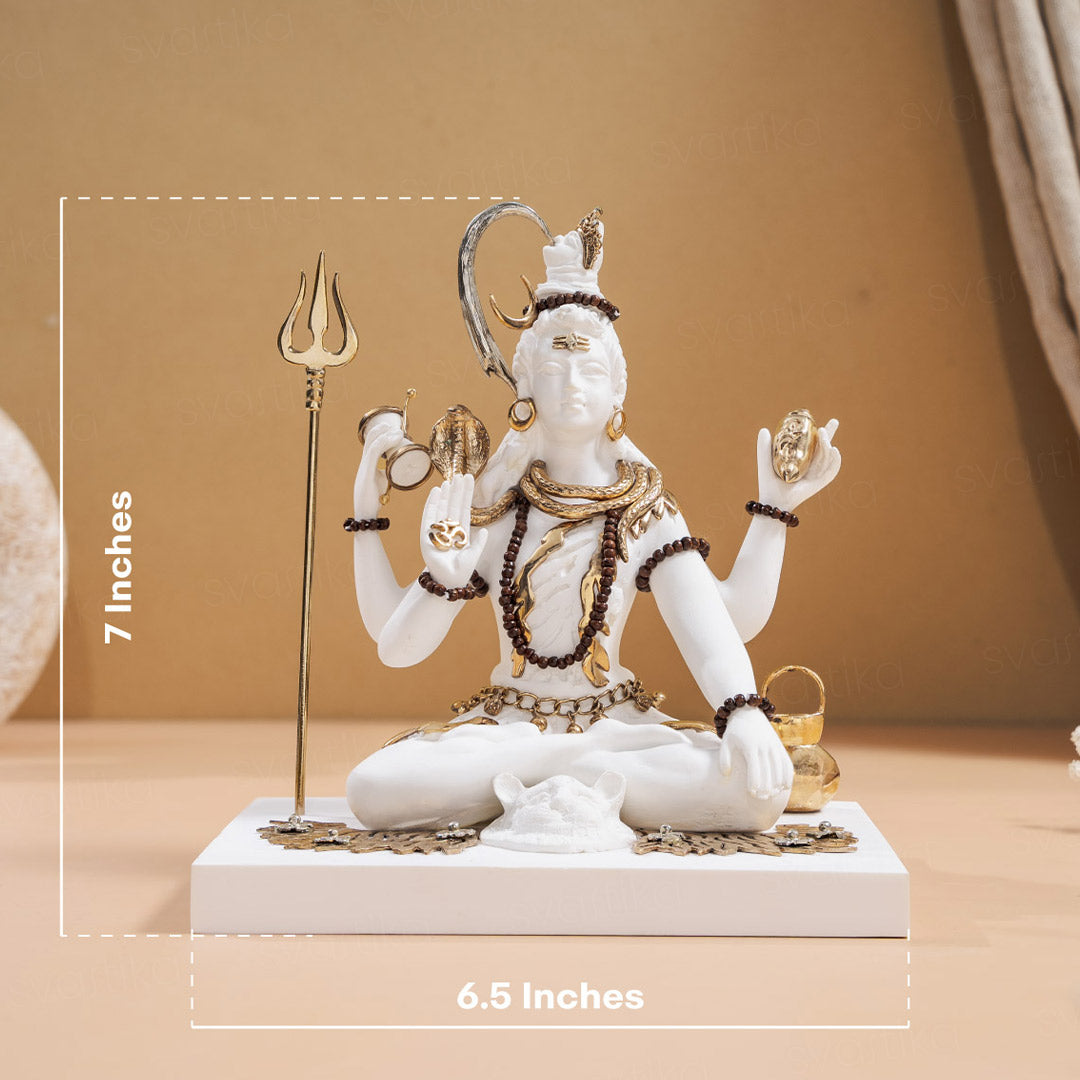 Premium White & Gold Plated Shiva Statue With Trishul (7 Inch)