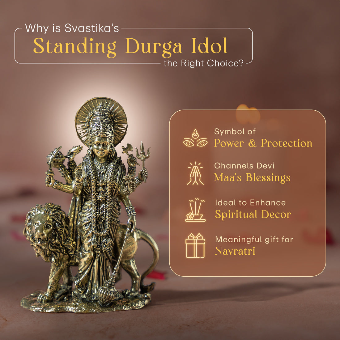 Brass Standing Durga Maa Murti with Lion ( 6 Inch)