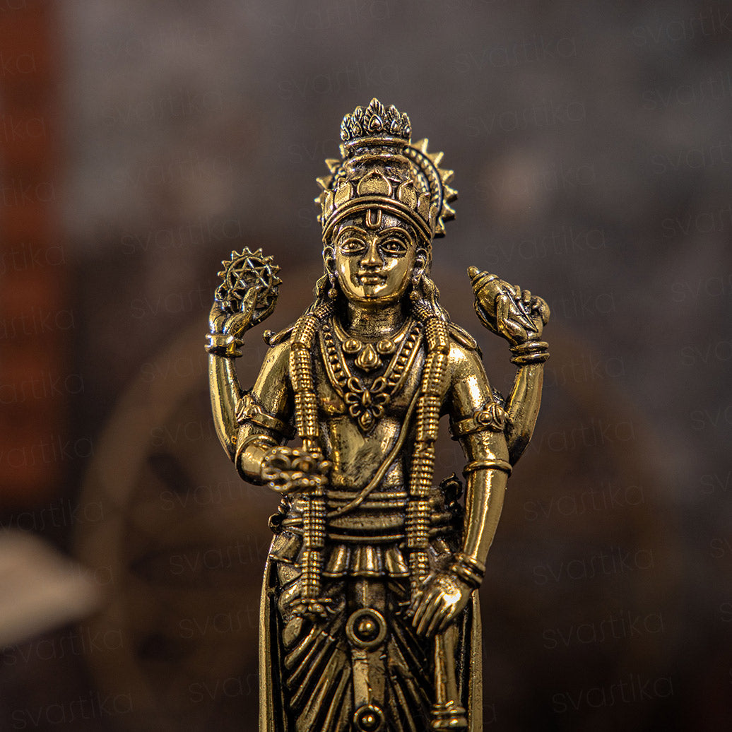 Brass Lord Vishnu Murti | 6" Standing Idol for Mandir & Spiritual Deco