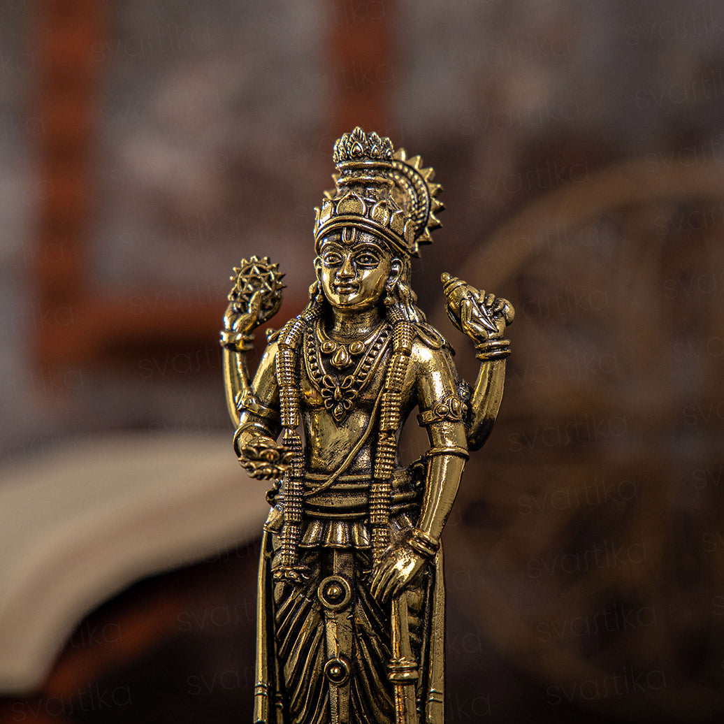 Brass Lord Vishnu Murti | 6" Standing Idol for Mandir & Spiritual Deco