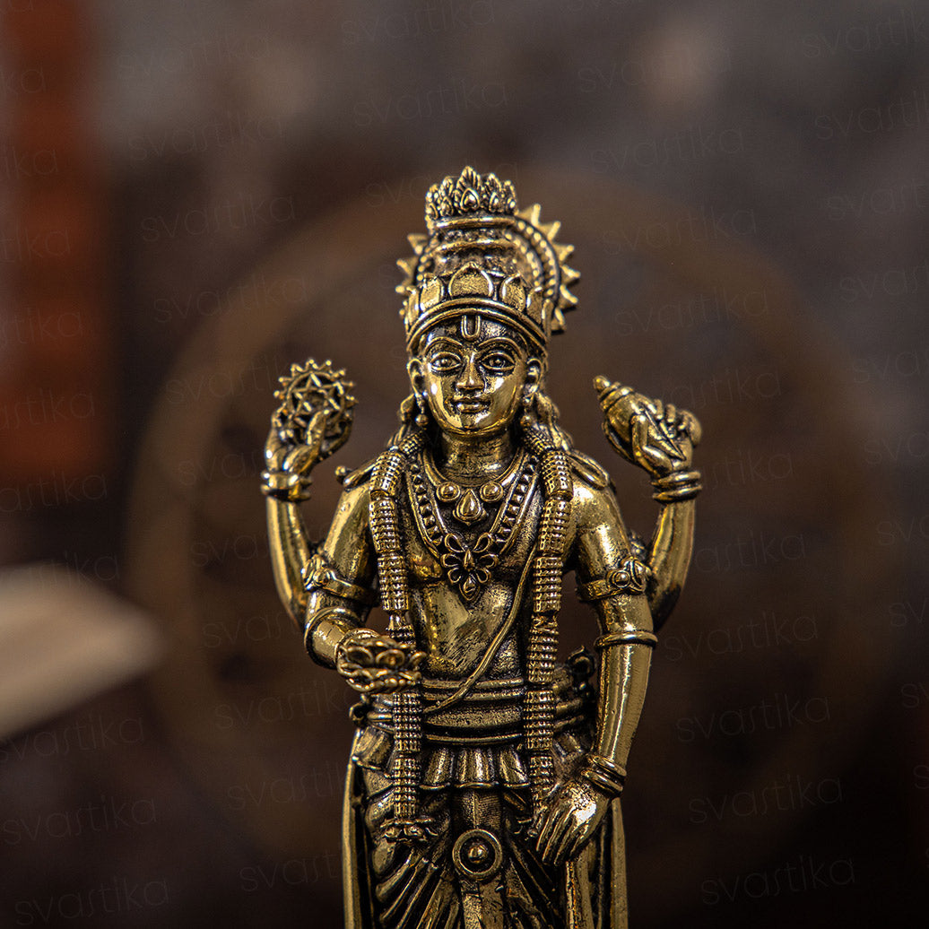 Brass Lord Vishnu Murti | 6" Standing Idol for Mandir & Spiritual Deco