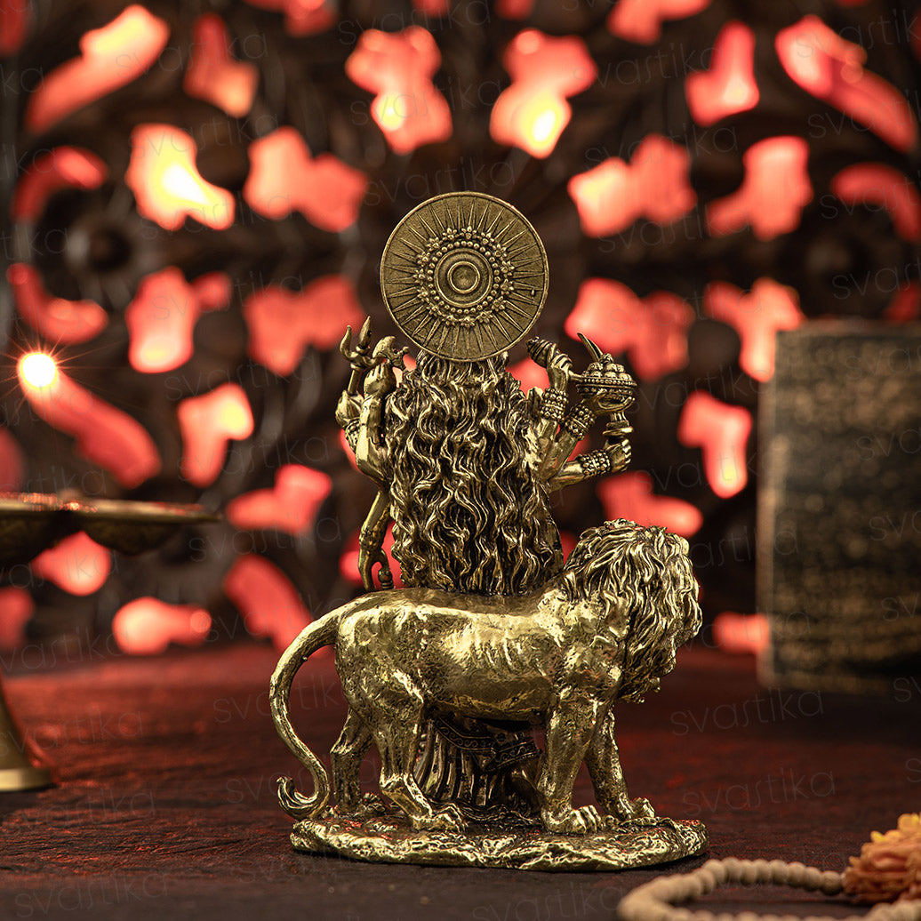 Brass Durga Maa Murti with Lion | 6" Standing Idol for Home & Navratri