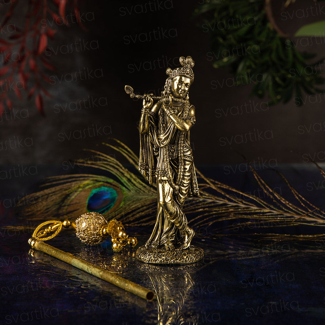Standing Krishna with Flute Fine Art Brass Idol | 6 Inch