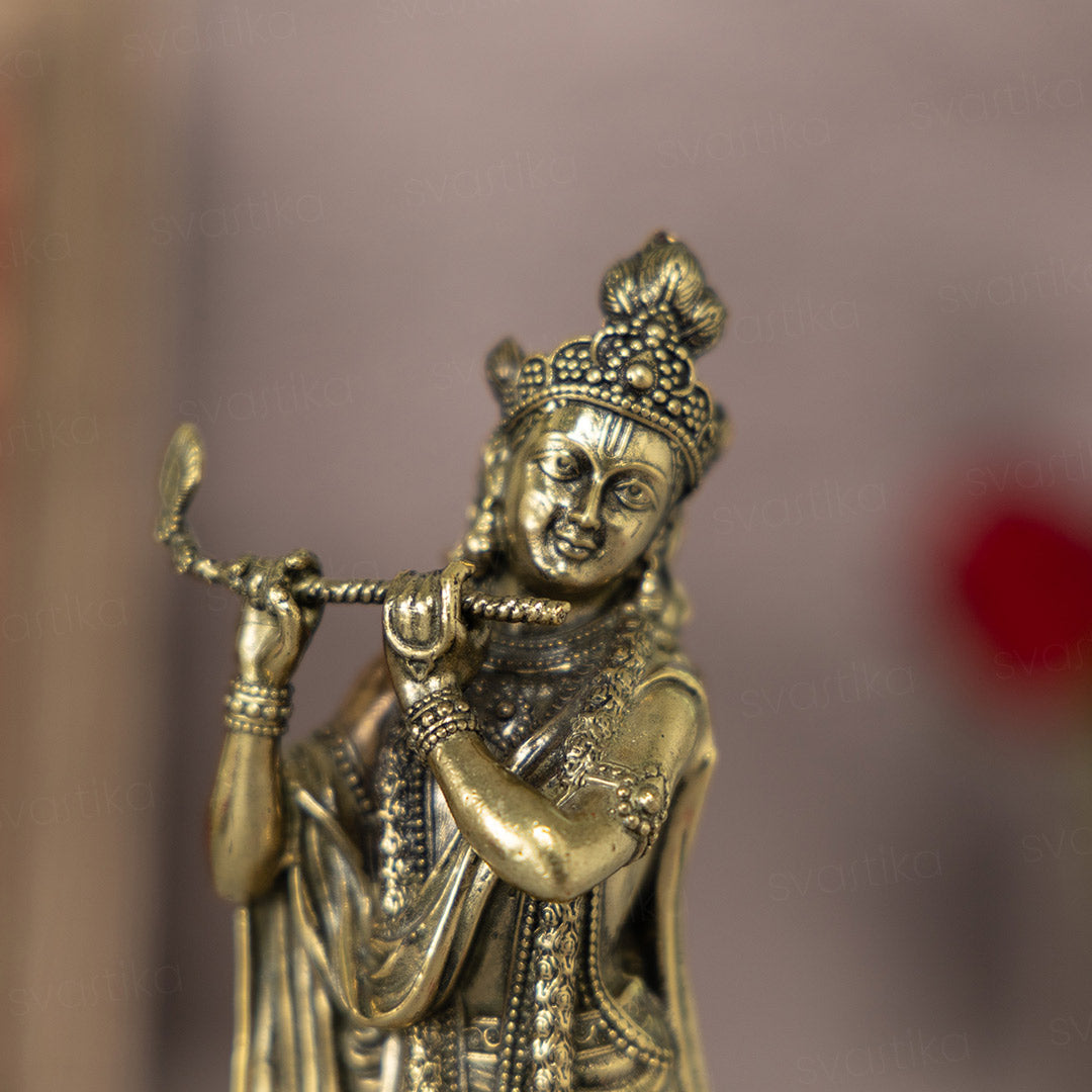 Standing Krishna idol Playing Flute | 6" Divine Brass Idol for Pooja R