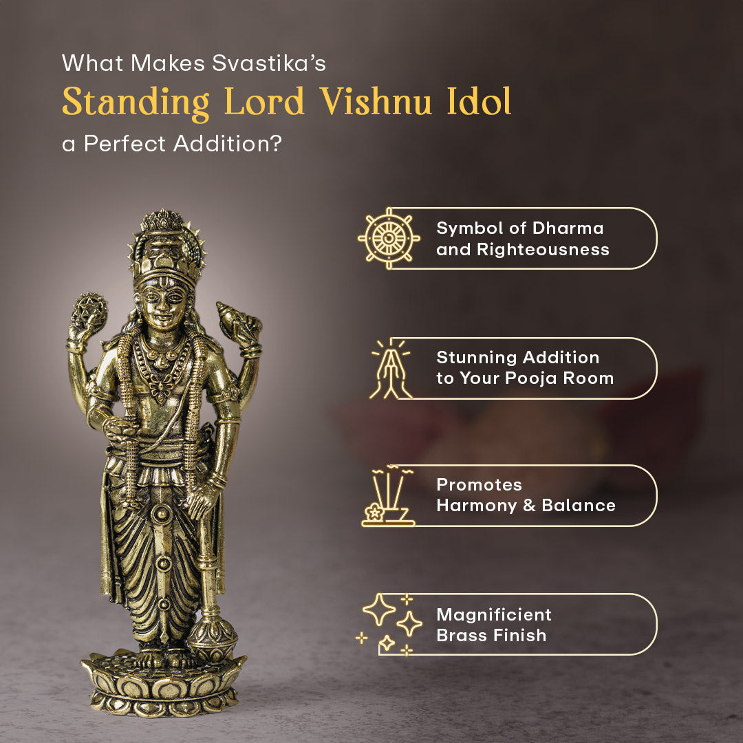Brass Lord Vishnu Murti | 6" Standing Idol for Mandir & Spiritual Deco