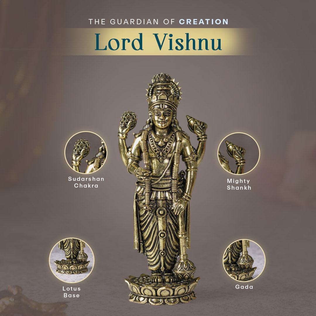 Brass Lord Vishnu Murti | 6" Standing Idol for Mandir & Spiritual Deco