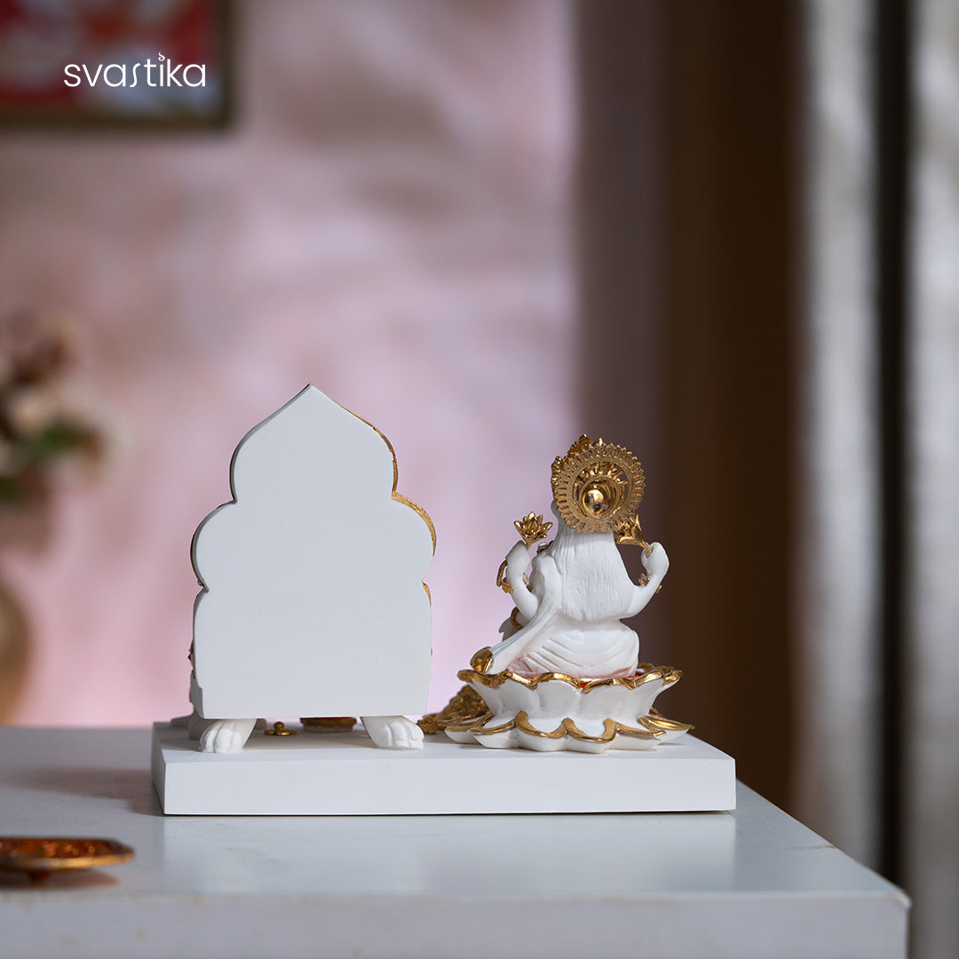 Exquisite White & Gold Lakshmi Ganesh Murti (6 inch)