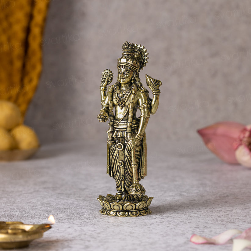 Brass Lord Vishnu Murti | 6" Standing Idol for Mandir & Spiritual Deco