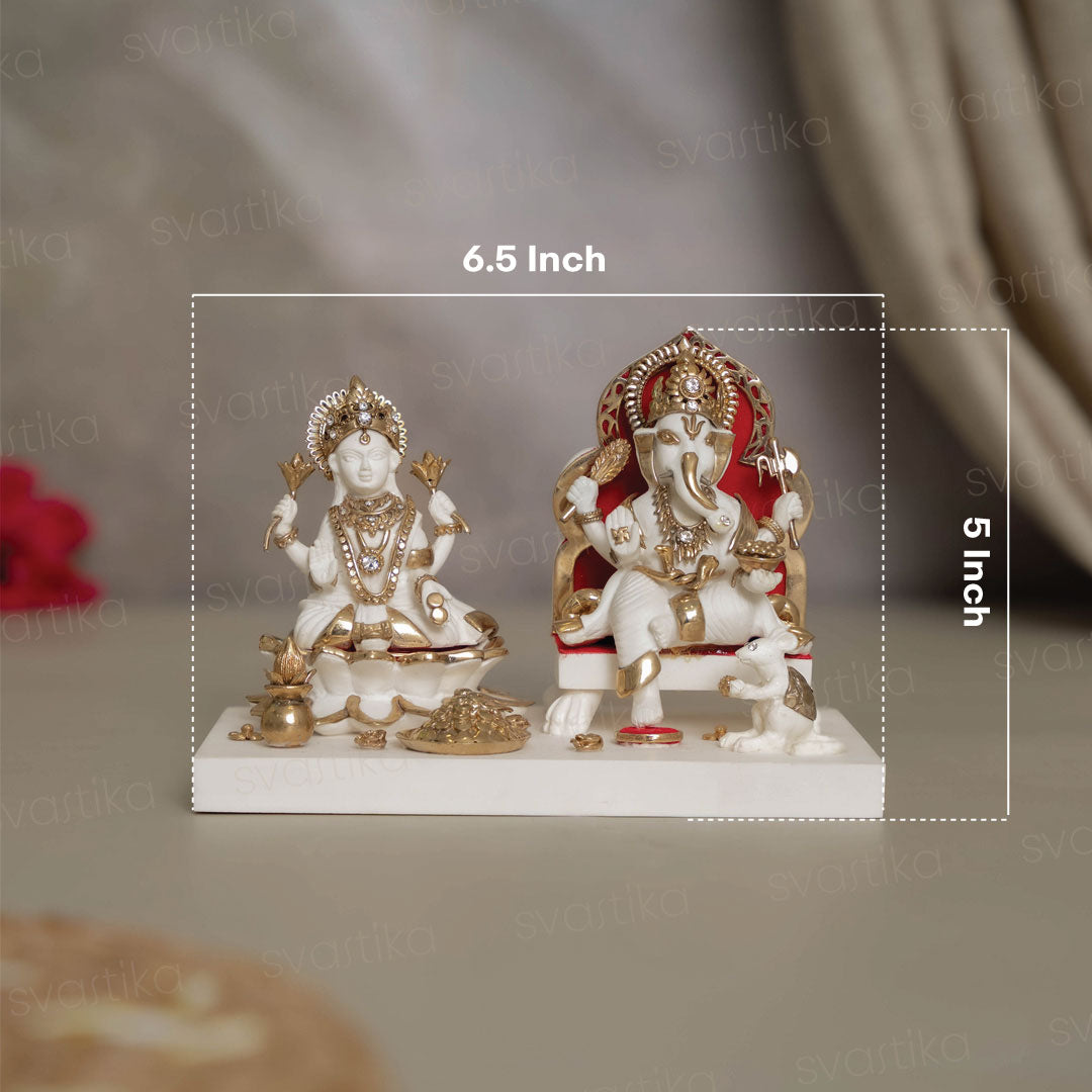 Exquisite White & Gold Lakshmi Ganesh Murti (6 inch)