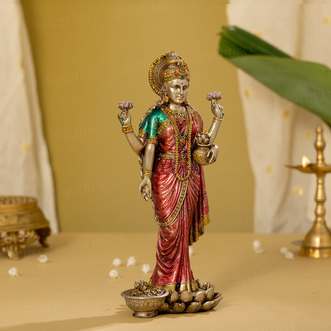 Maa Lakshmi Idol Standing Antique Murti (10 Inch)